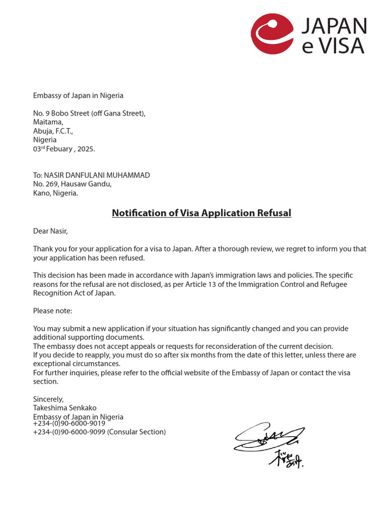 Notification of Visa Application Refusal | PDF