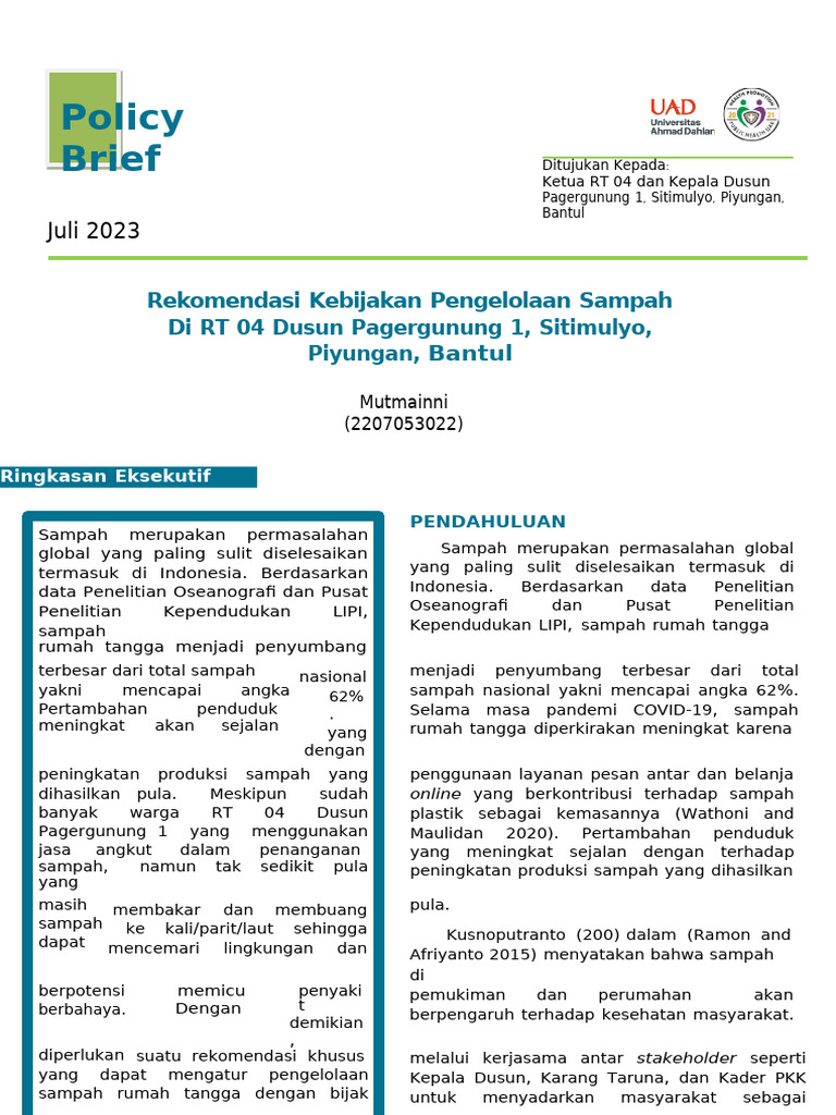 Rekomendasi Pengelolaan Sampah RT 04 | PDF