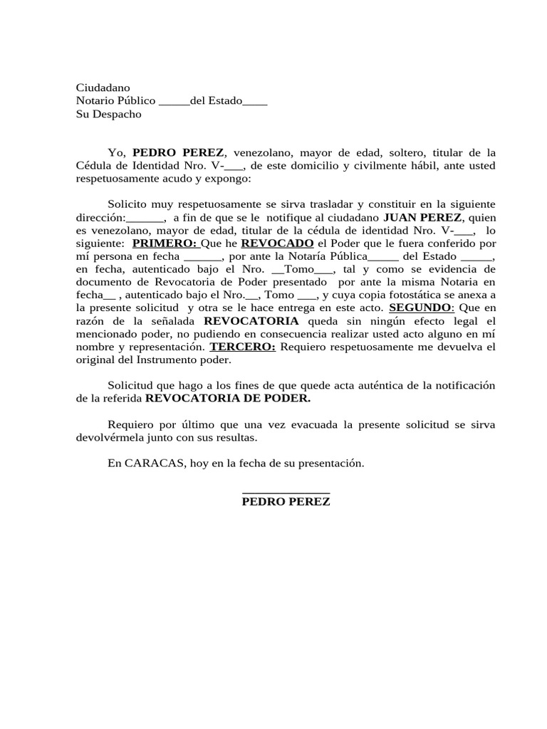 Notificacion Revocatoria de Poder (Notaria) | PDF