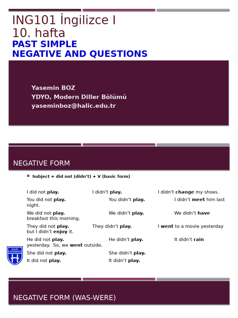Past Simple - Negative Questions | PDF | Subject (Grammar) | Verb