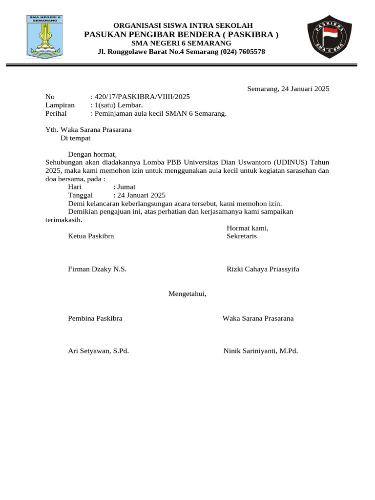 Surat Peminjaman Aula Kecil | PDF