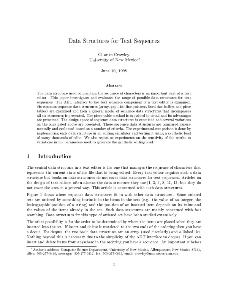 Data Structure For Text Sequences Pdf Array Data Structure