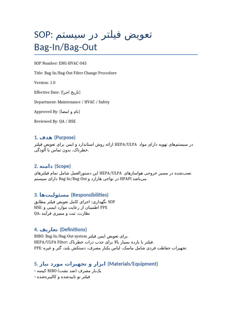 SOP BIBO Filter Change | PDF