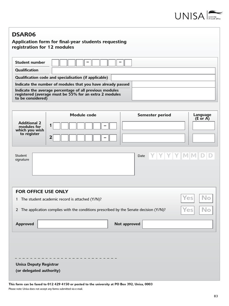 MyRegistration Unisa 2014 Forms DSAR06 | PDF