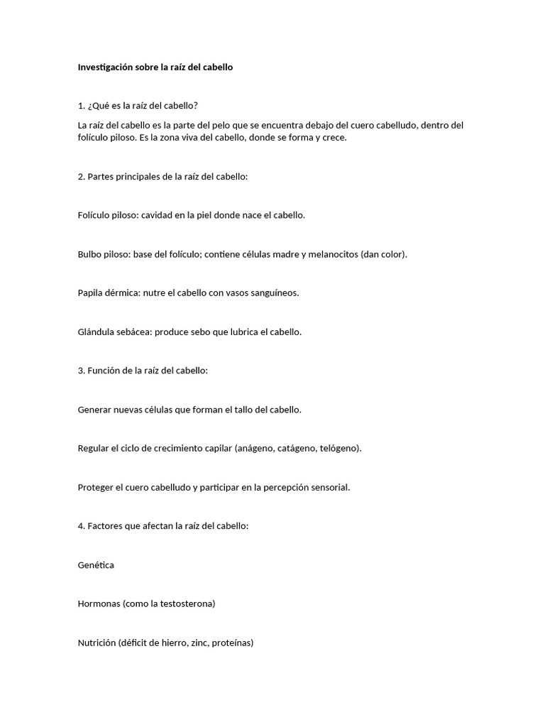 Partes y funciones de la raíz del cabello | PDF