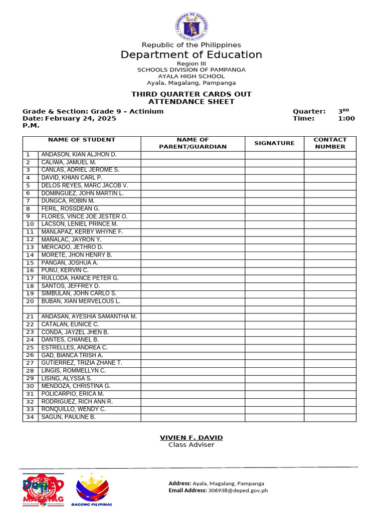 PTA Meeting Attendance Sheet | PDF