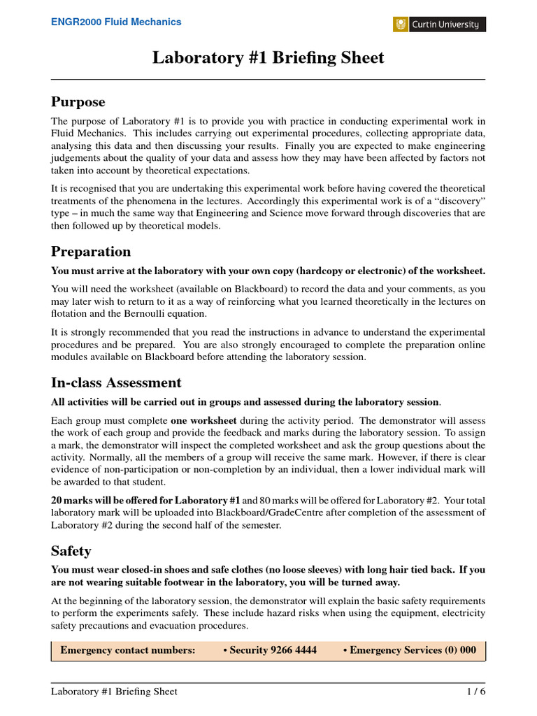 ENGR2000 Lab1 Briefing Sheet | PDF | Fluid Dynamics | Buoyancy