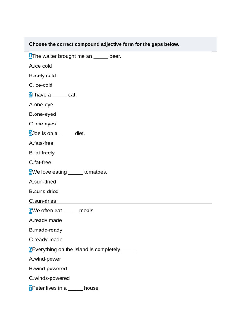 Compound Adjectives Exercises | PDF