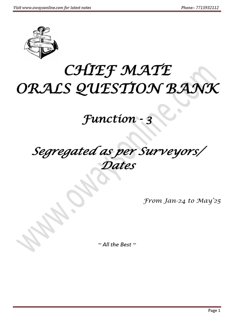 Chief Mate Oral Exam Question Bank | PDF | Anchor | Shipping