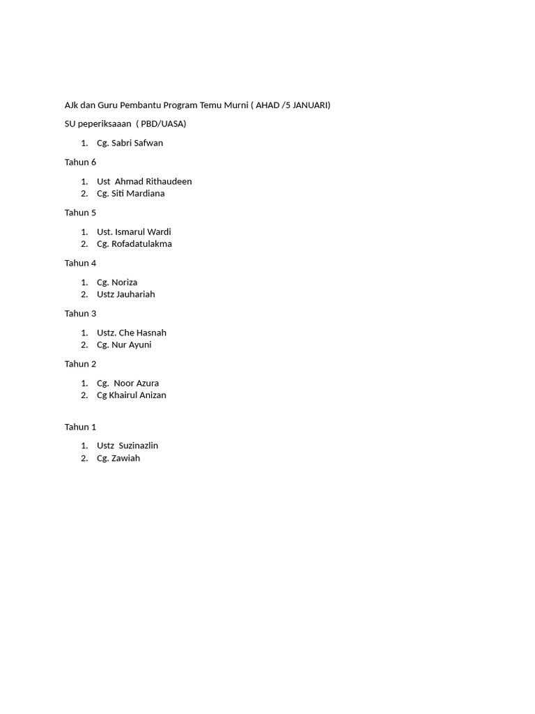 AJk Dan Guru Pembantu Program Temu Murni 2024 | PDF