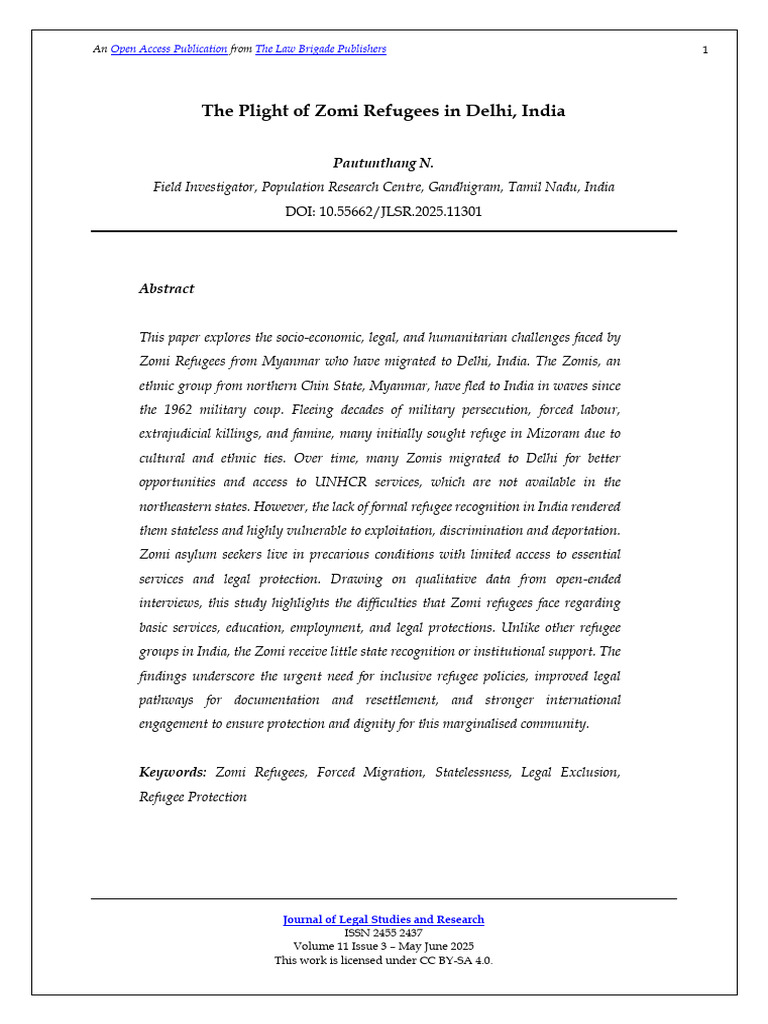 The Plight of Zomi Refugees in Delhi, India | PDF | Refugee | United ...