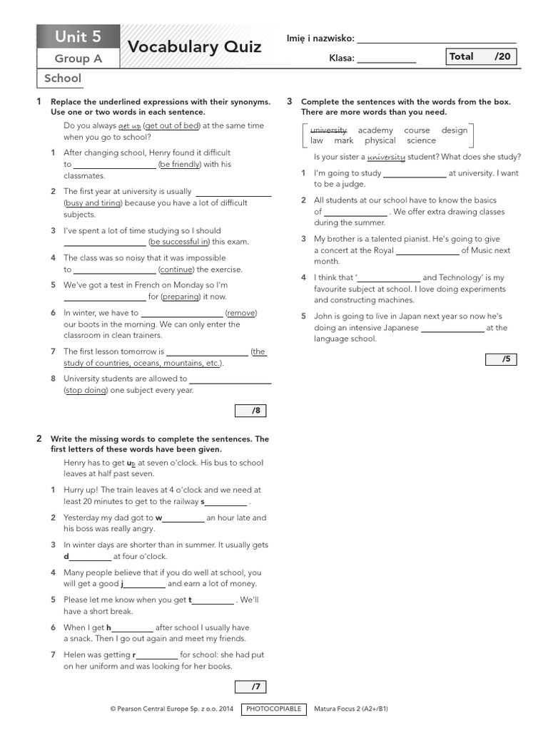 Unit 5 Vocabulary Quiz Group A | PDF