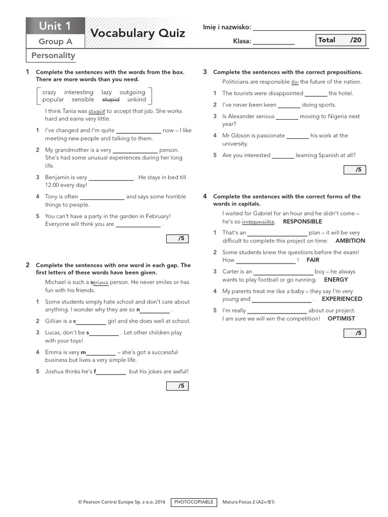 Matura Focus 2 Vocabulary Quiz | PDF