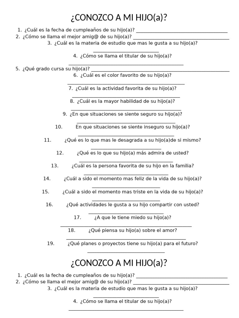 Test Conozco A Mi Hijo | PDF
