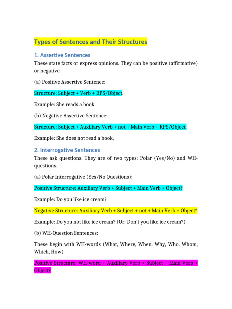Sentence - Structures Word File | PDF