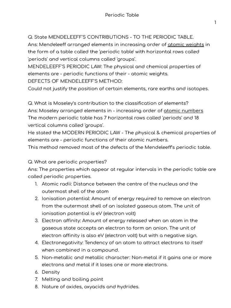 Modern Periodic Table Insights | PDF | Periodic Table | Chemical Elements