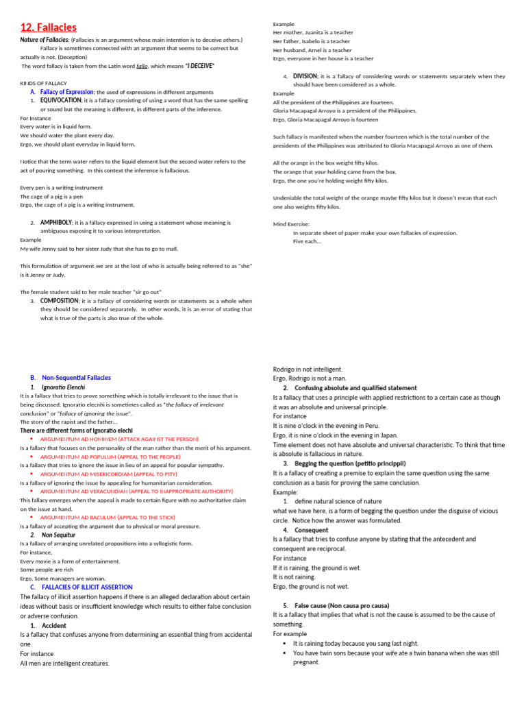 12 Fallacies. Lecture Logic | PDF | Fallacy | Argument