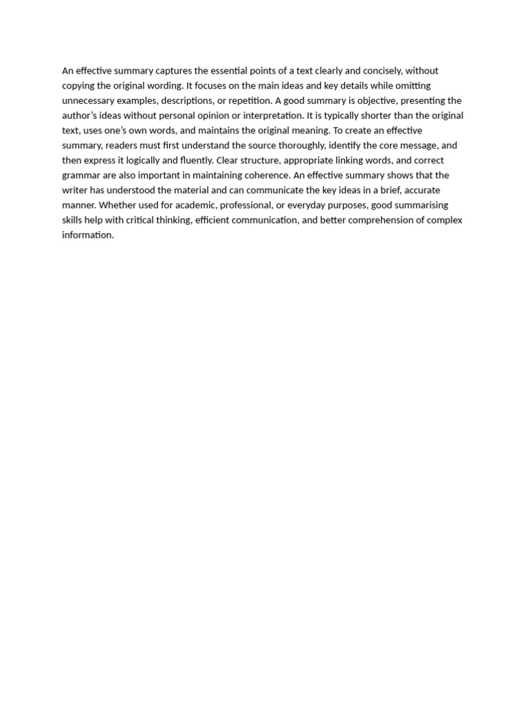 An Effective Summary Captures The Essential Points of A Text Clearly ...