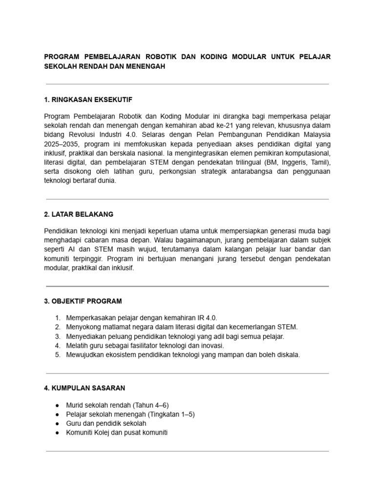Kertas Kerja Program Pembelajaran Robotik Dan Koding Modular | PDF