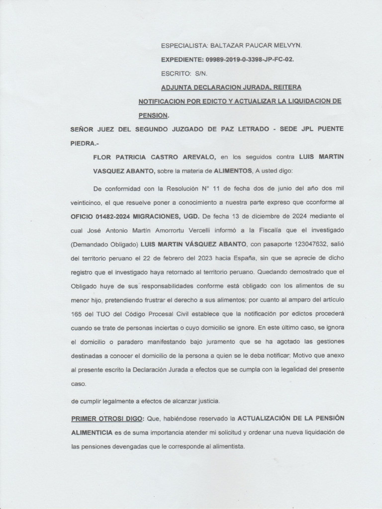 P.c.adjunto Declaracion Jurada y Notificacion Por Edicto | PDF