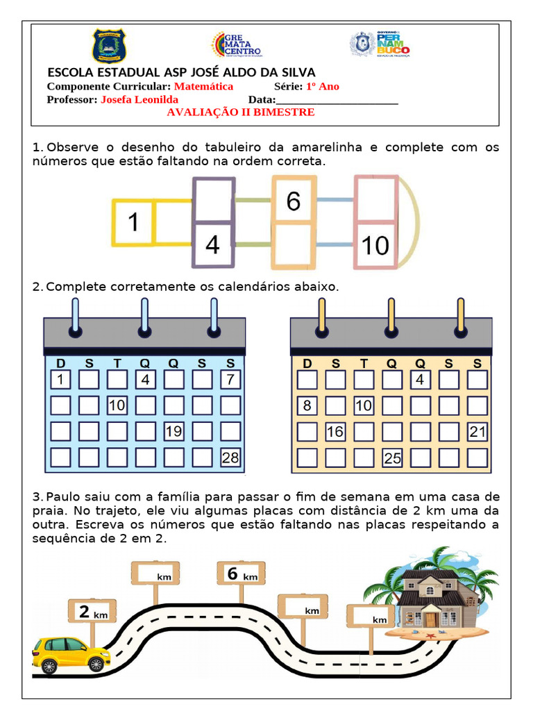 Prova Mat. 1º Ano Eja II Bimestre | PDF