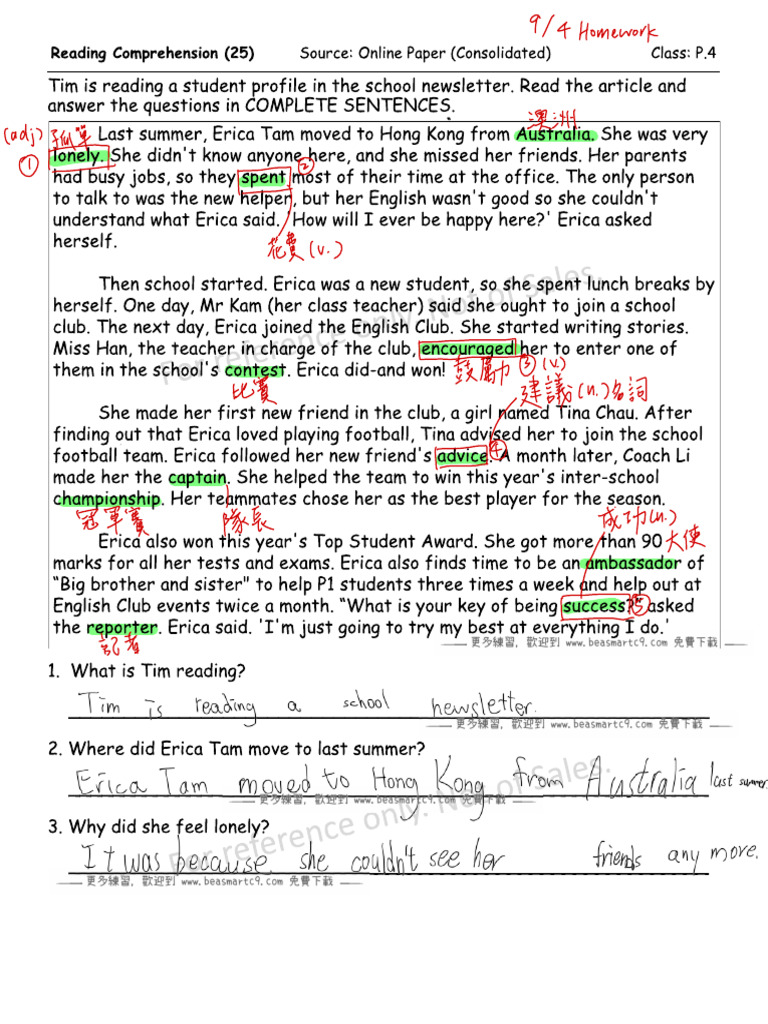 25-30 P4 Reading Comprehension 4 | PDF