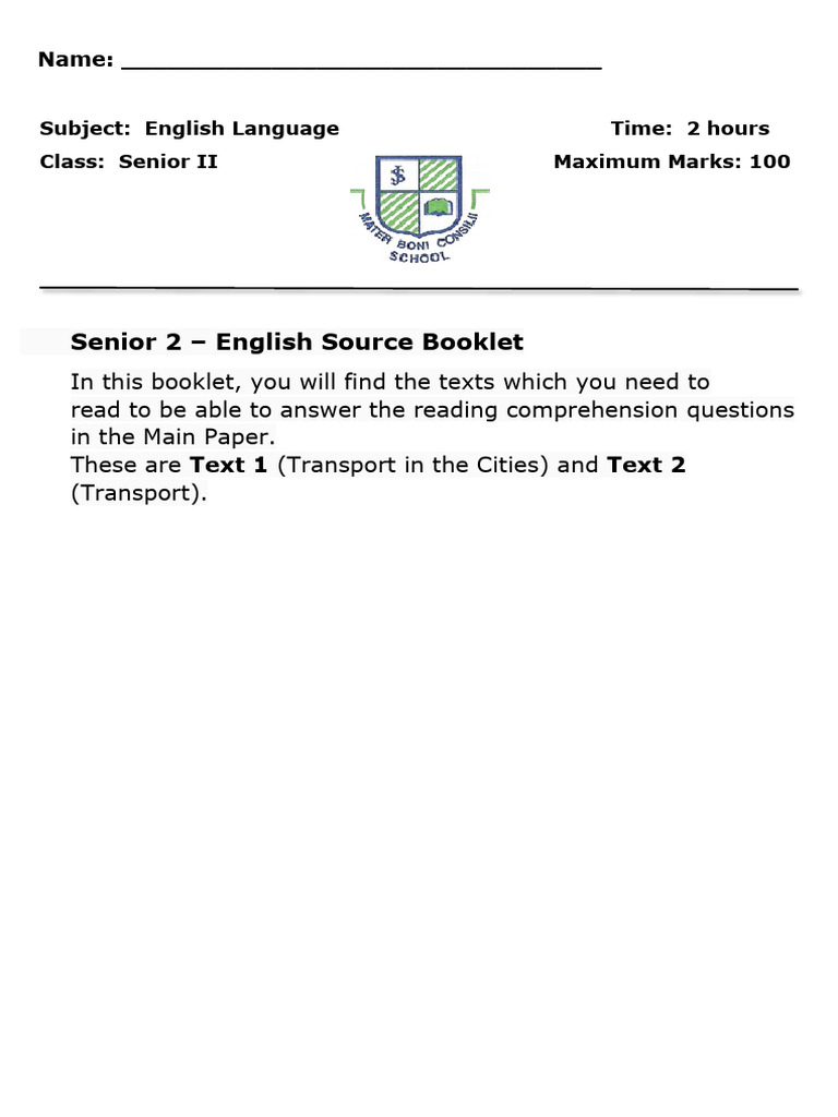 Senior 2 English Transport Texts Guide | PDF | Submarines | Airplane
