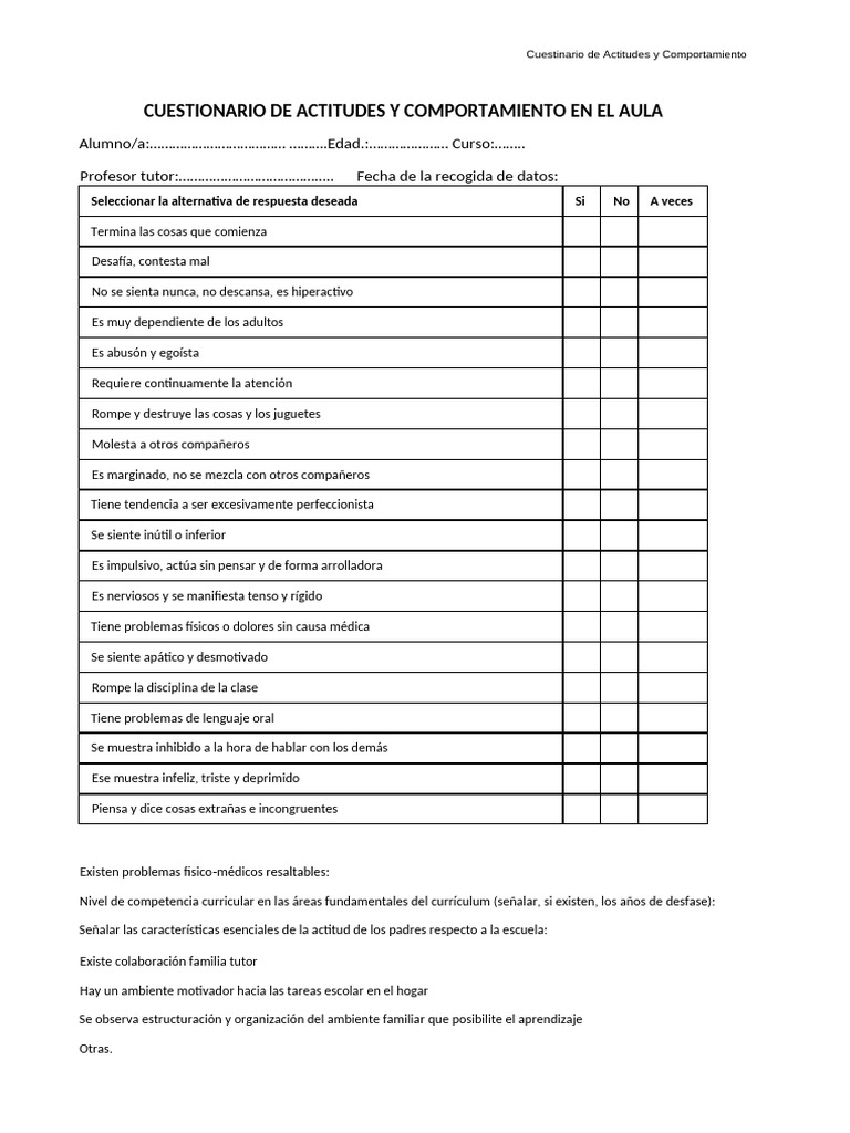 Actitudes y Comportamiento en El Aula 2 | PDF