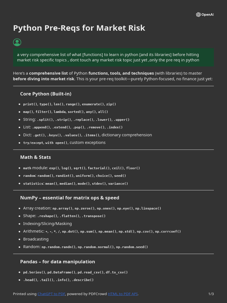 Python Pre-Reqs For Market Risk | PDF | Python (Programming Language) | Computing