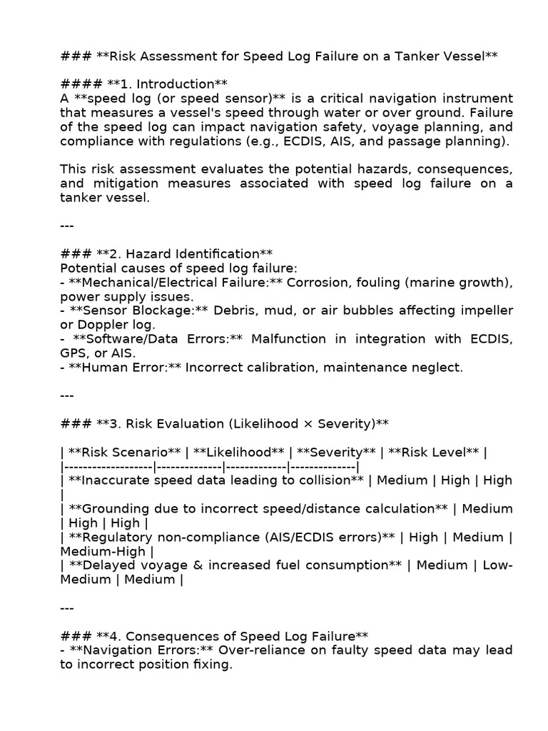 Risk Assessment Speed Log | PDF | Risk | Navigation