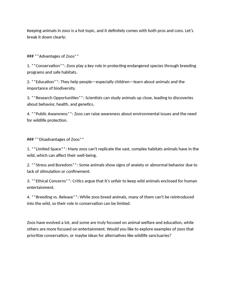 Pros and Cons of Zoos Explained | PDF