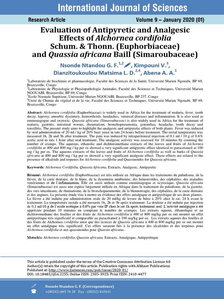 Antipyretic and Analgesic Effects of Plants | PDF