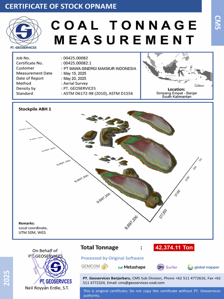 Sertifikat Stock Opname MES MSMI South Kalimantan | PDF