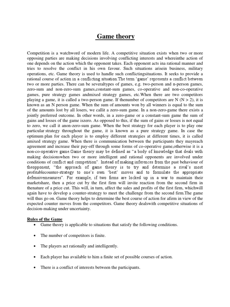 An Introduction to Game Theory: Analyzing Strategic Decision-Making in Competitive Environments ...