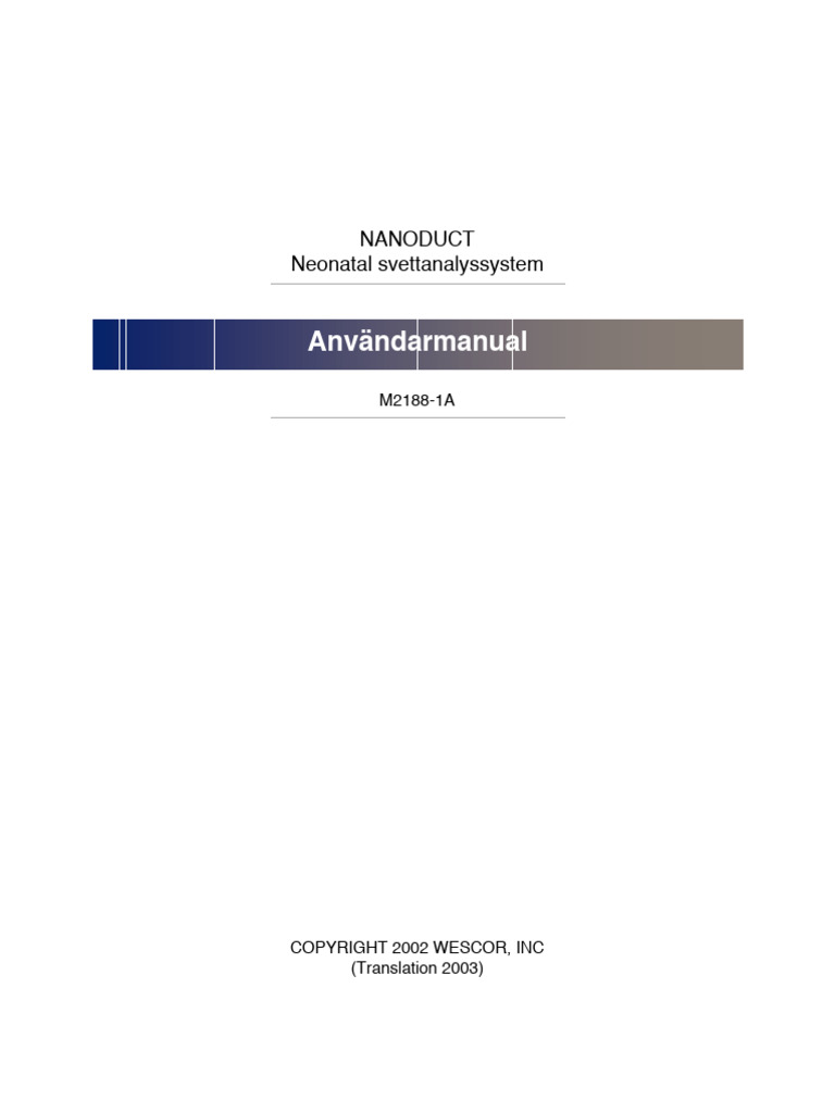 Användarmanual: Nanoduct Neonatal Svettanalyssystem | PDF