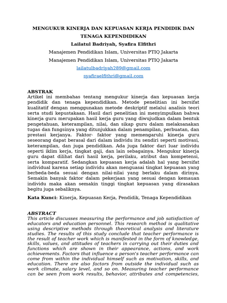 K.6 Mengukur Kinerja Dan Kepuasan Kerja Pendidik Dan Tenaga ...