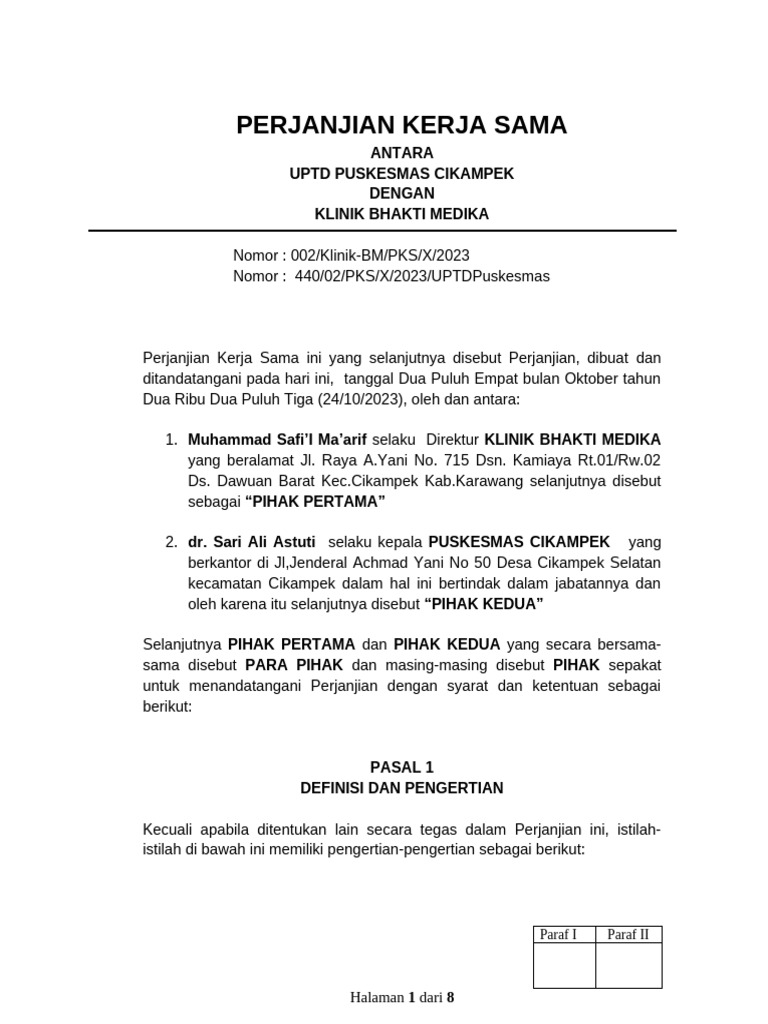 MOU PUSKESMAS Dan KLINIK Bhakti Medika | PDF