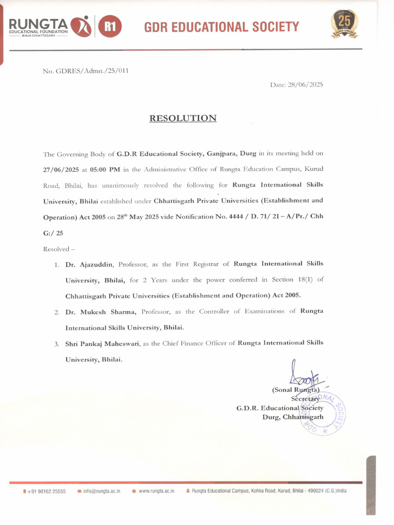 GDRES Resolution For Appointment of Registrar, CEO, CFO | PDF