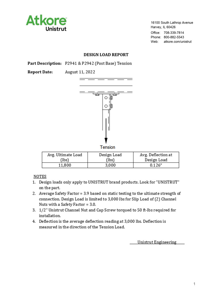 P2941 & P2942 Design Load (Tension) | PDF