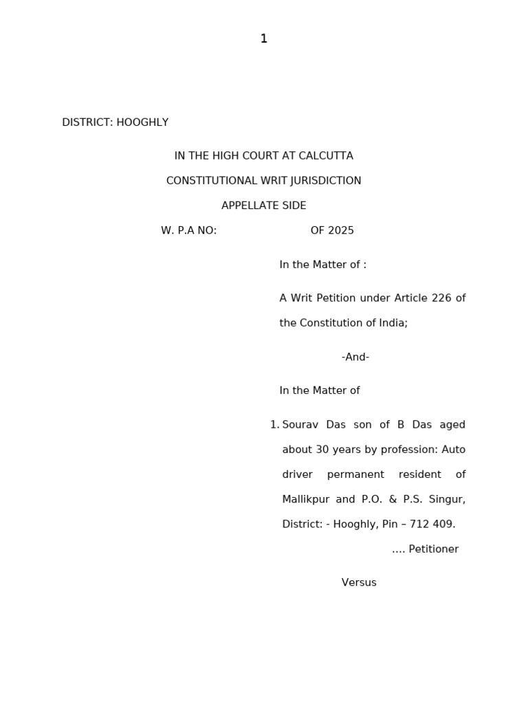 Sourav Das Writ - Petiton | PDF | Mandamus | Political Law