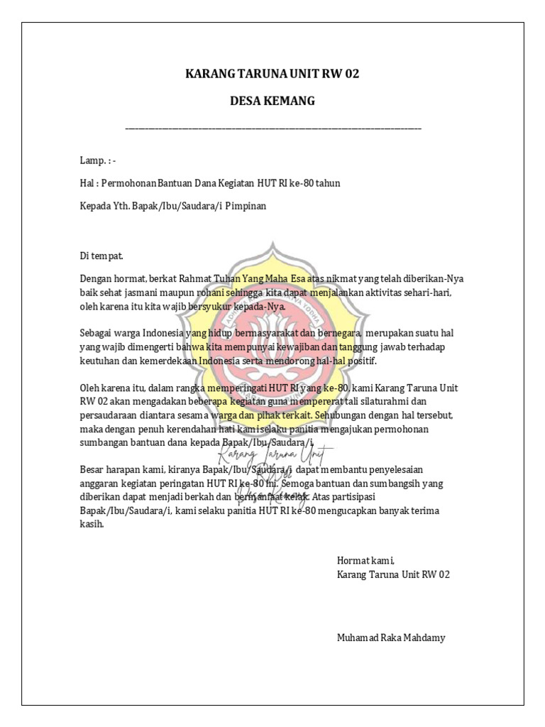 Surat Proposal Agustus RW02 | PDF