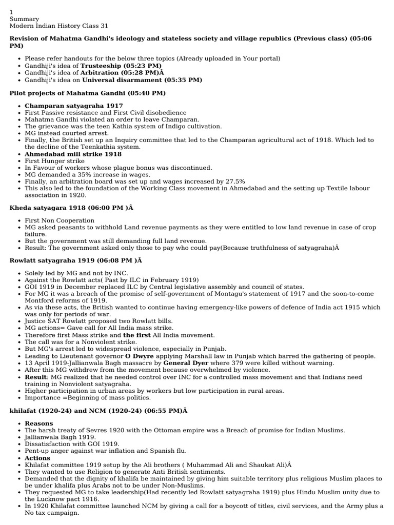 Modern Indian History Class 31 - 120123 | PDF | Indian Nationalism ...