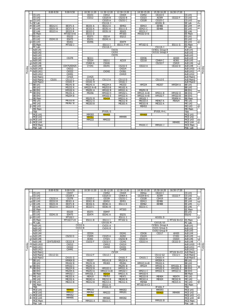 TimeTable Spring 2025 Effective From January 20 2025 - Edited | PDF