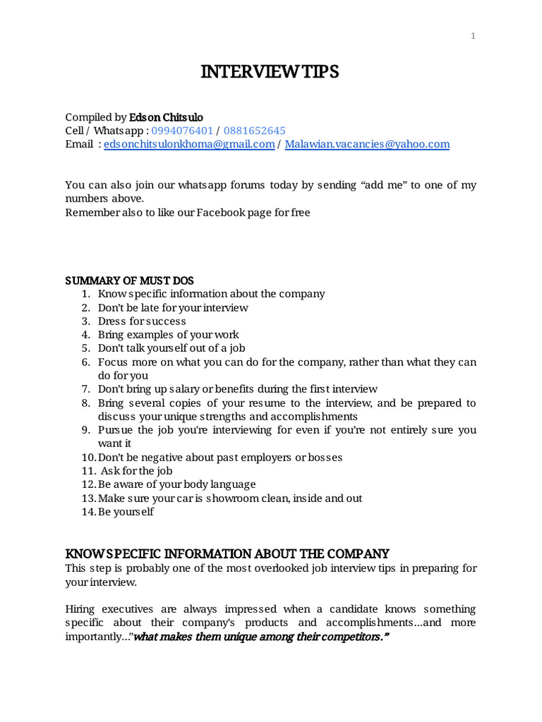 Best Interview Tips | PDF