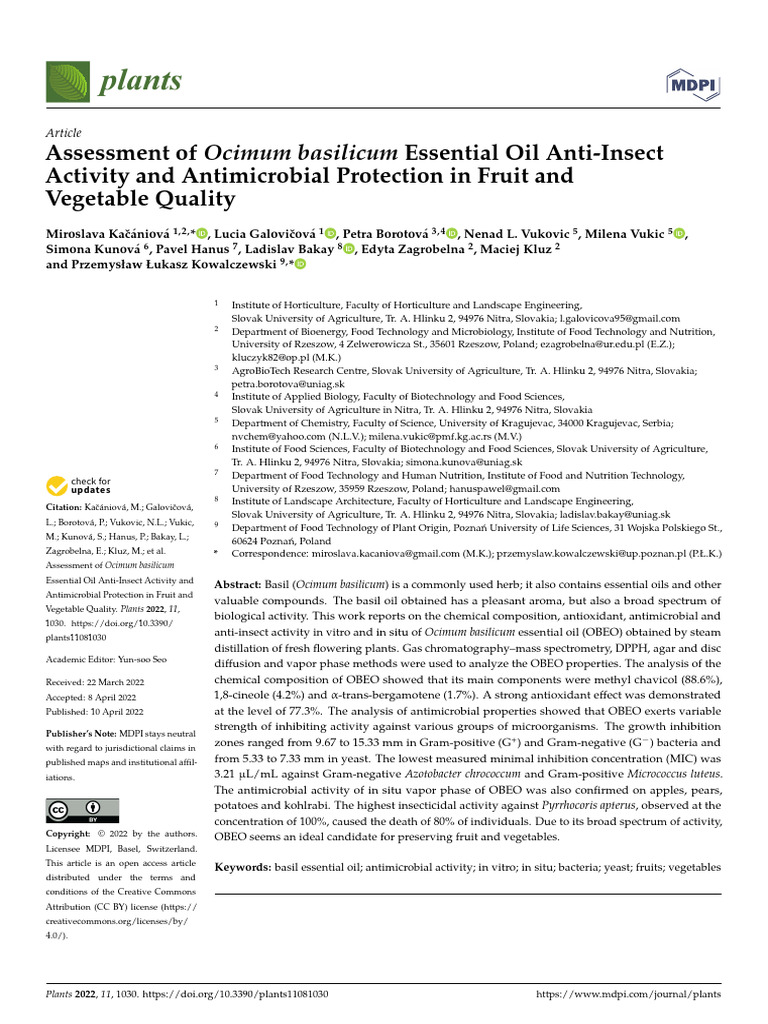 Plants-11-01030 For Pharmacy Students and Medical | PDF | Basil | Gas ...