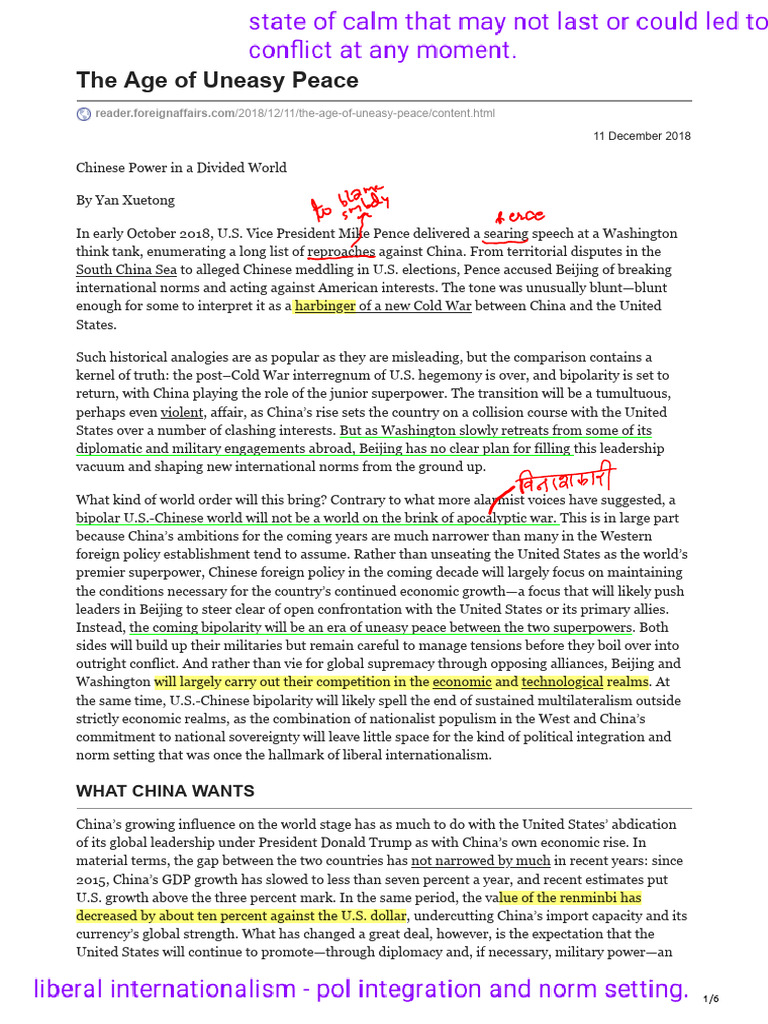 U.S.-China Relations: An Era of Uneasy Peace | PDF | China | World Politics