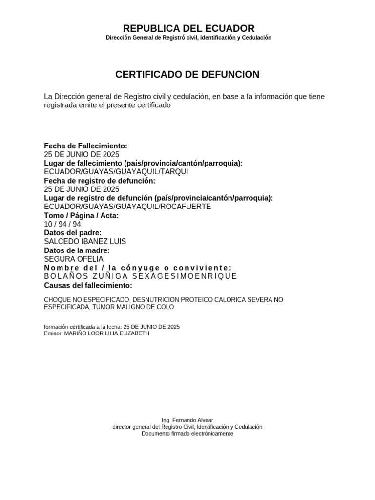 Certificado de Defuncion | PDF