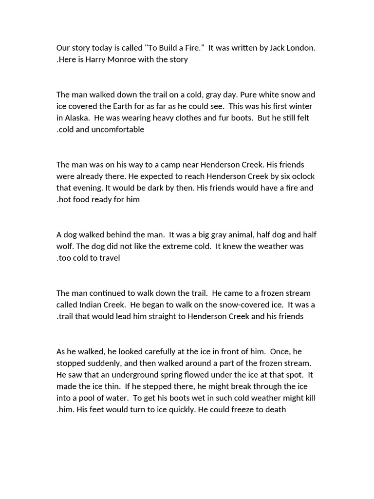 Jack London's "To Build a Fire" Summary | PDF | Ice