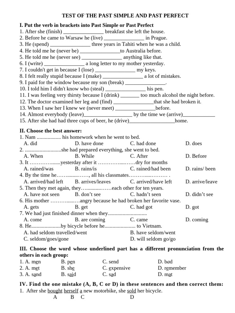 Past Simple and Perfect Tense Test | PDF | Astronauts | English Language