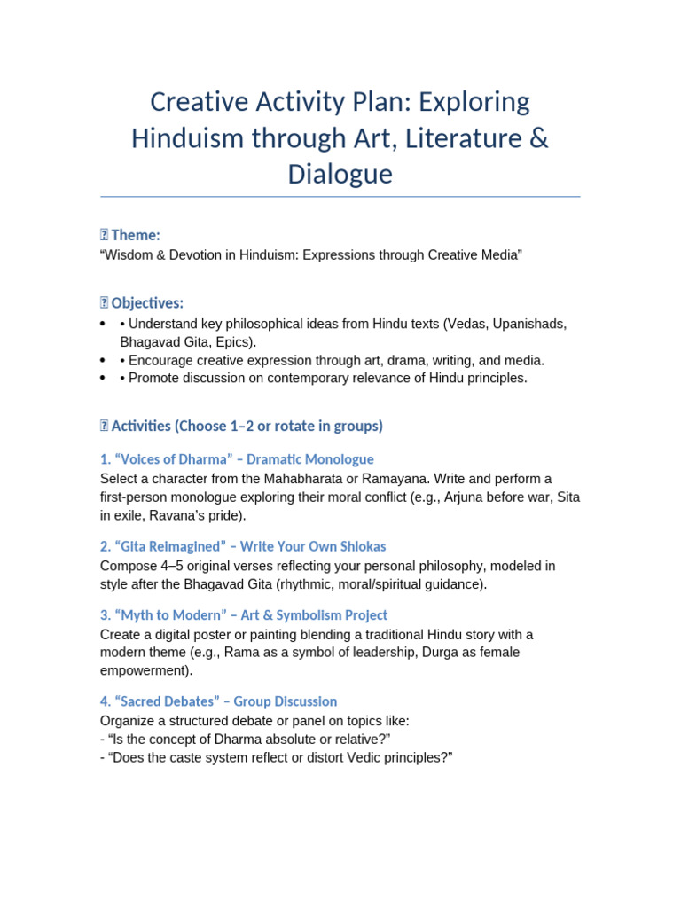 Hinduism College Creative Activity | PDF